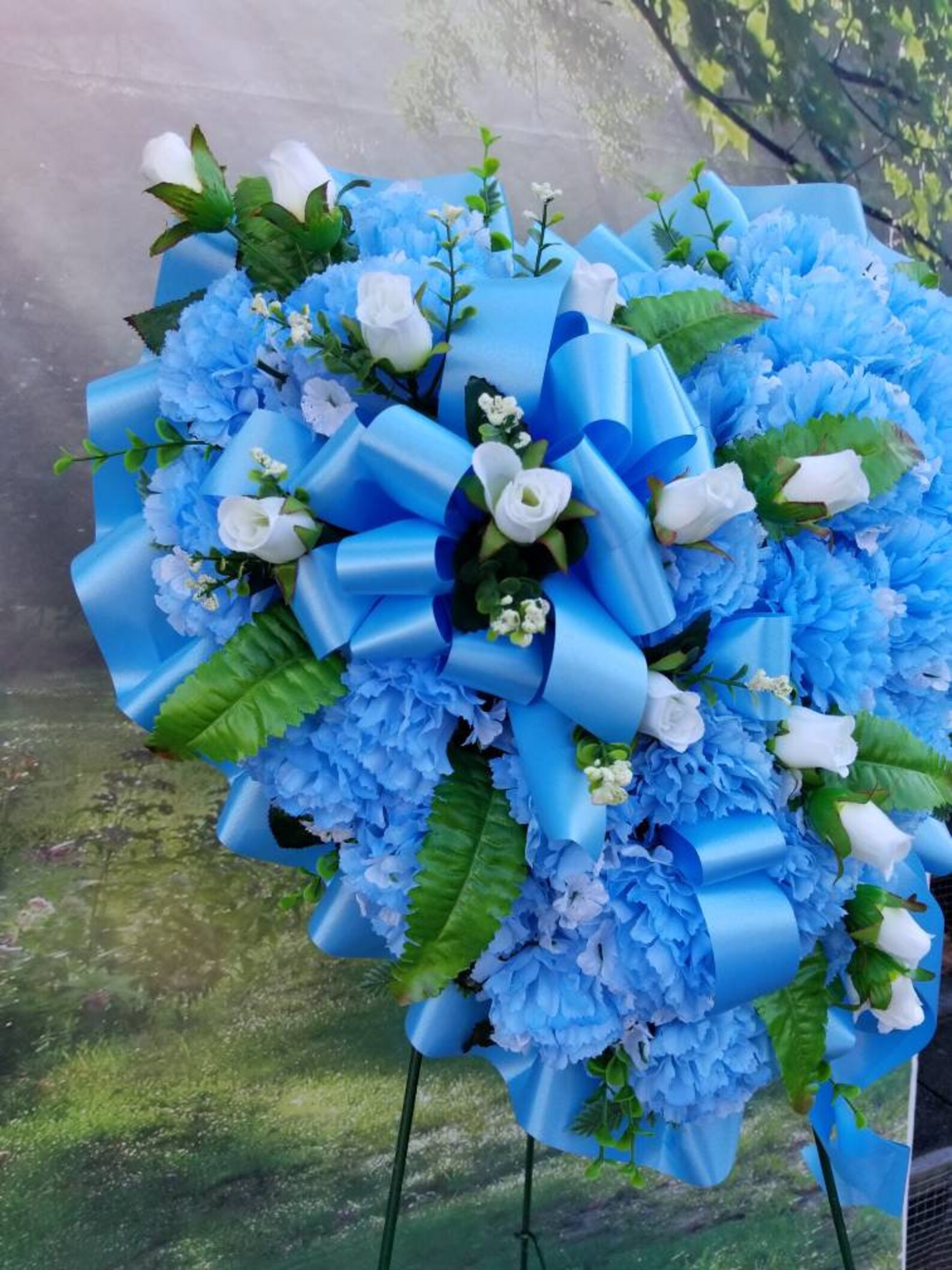 Solid Heart Cemetery Wreath, Blue Wreath, Sympathy Wreath, Gravesite ...