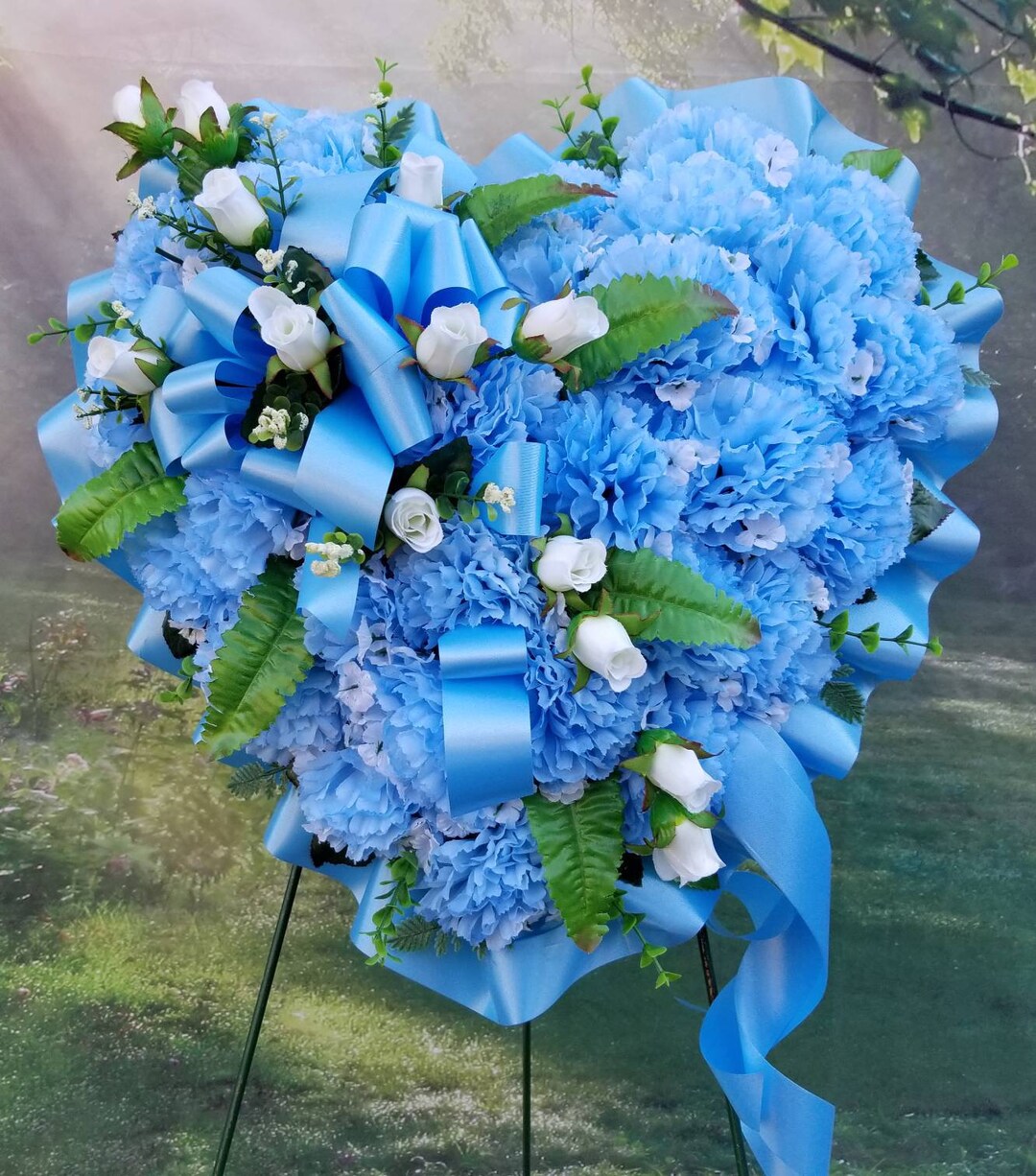 Solid Heart Cemetery Wreath, Blue Wreath, Sympathy Wreath, Gravesite ...