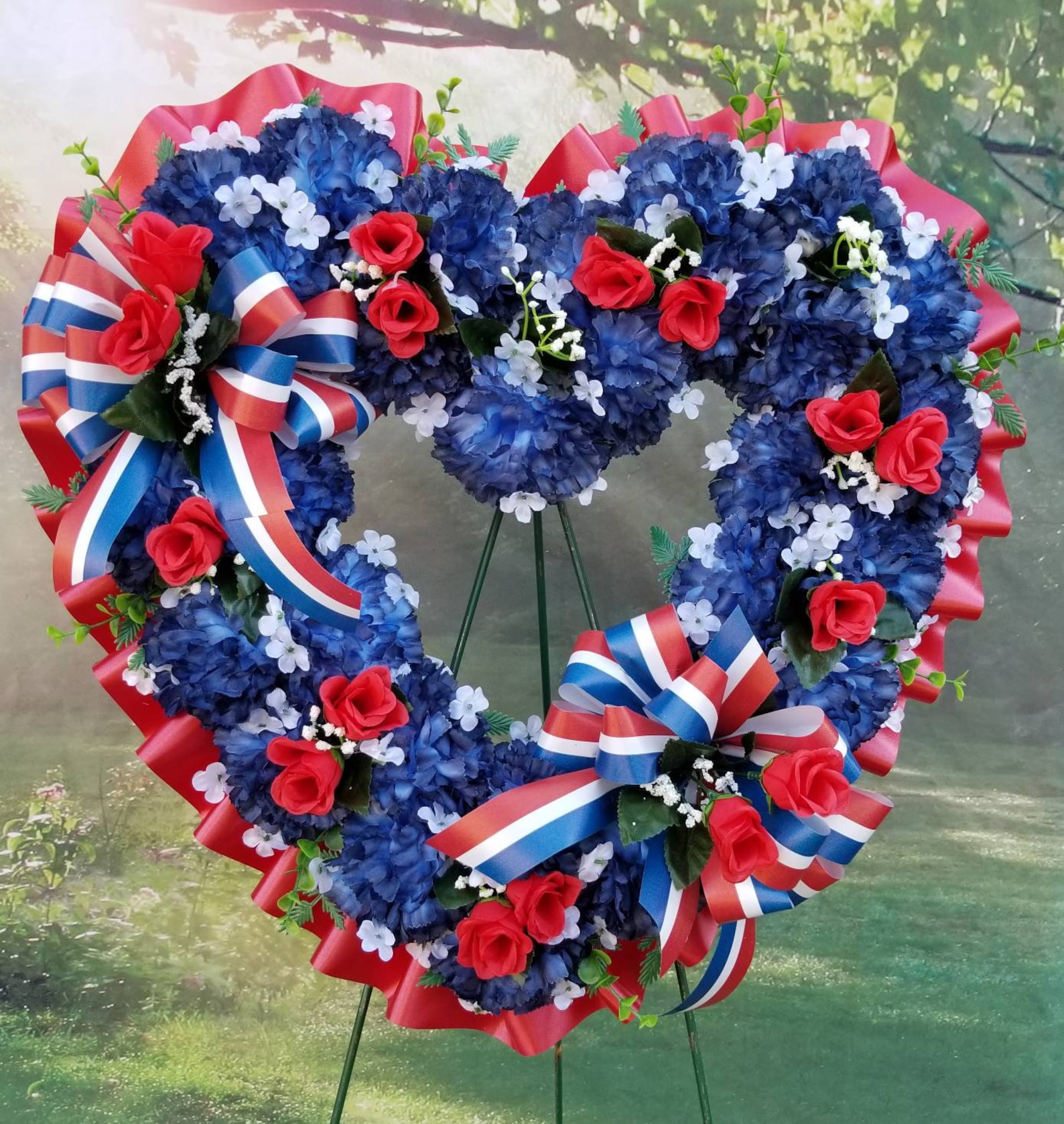Open Heart Cemetery Wreath, Red White Blue, Sympathy Wreath, Gravesite ...