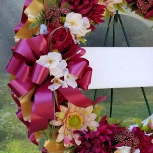 Fall Cemetery Wreath Burgandy and Gold Sympathy Gravesite | Etsy