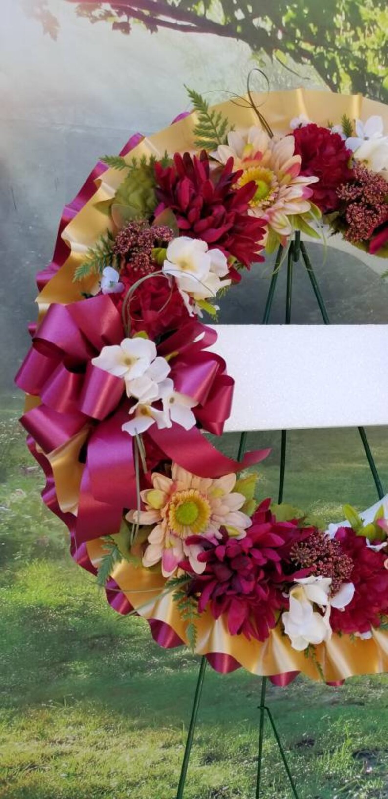 Fall Cemetery Wreath Burgandy and Gold Sympathy Gravesite | Etsy