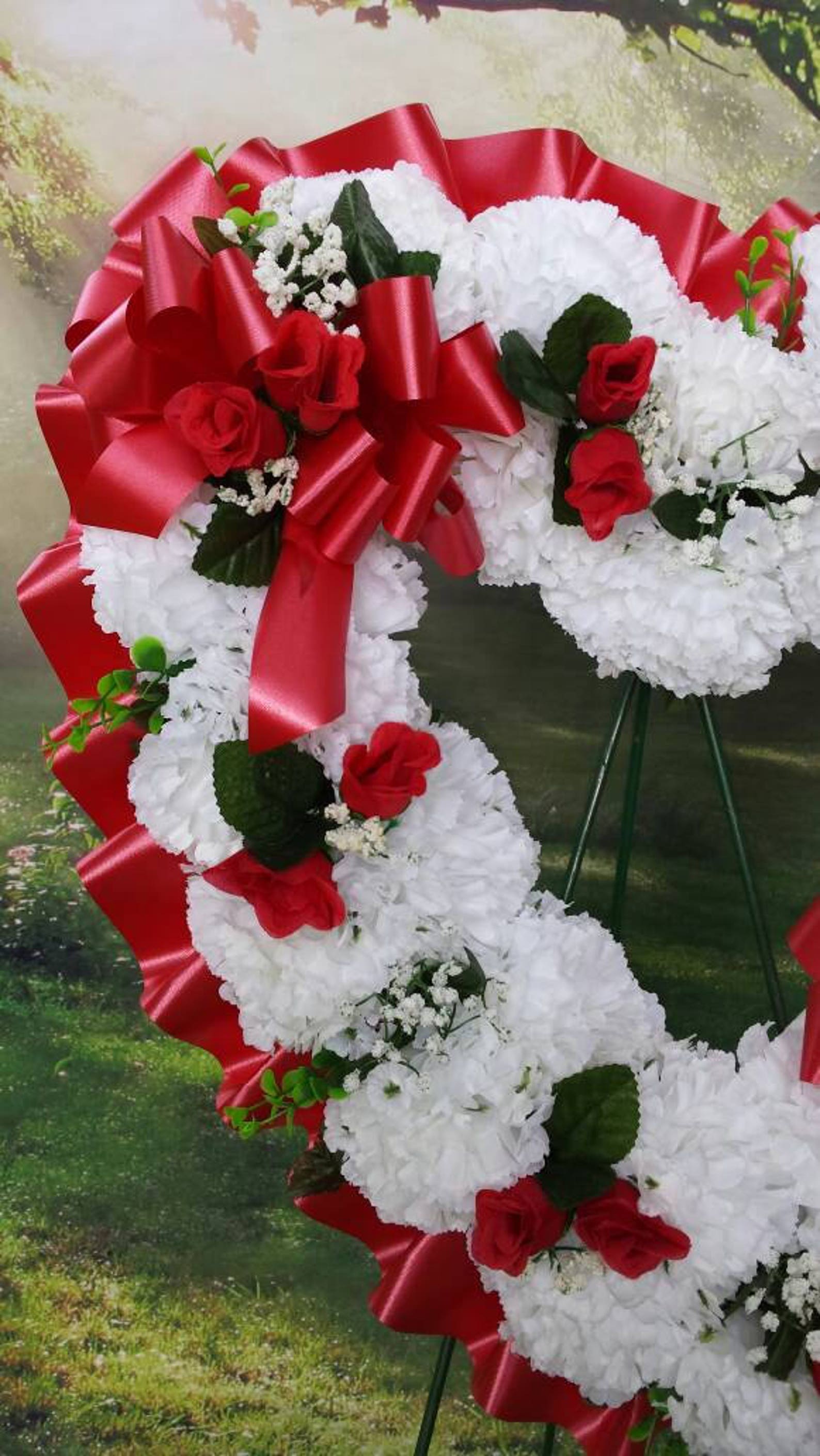 Open Heart Cemetery Wreath, Red White Wreath, Sympathy Wreath ...