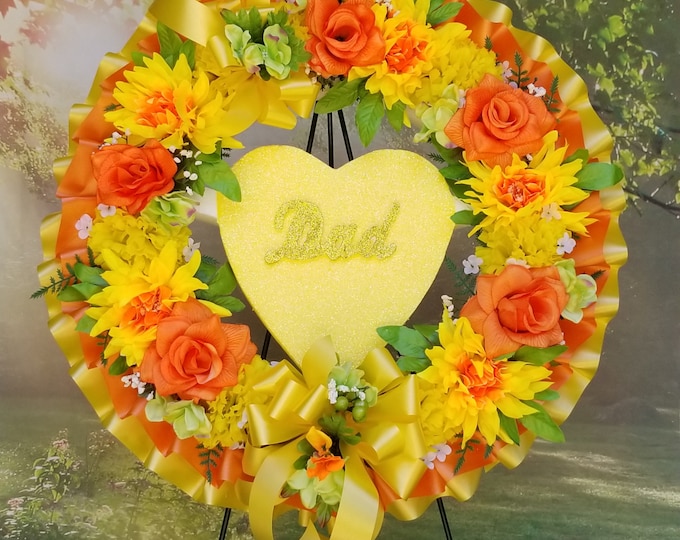 Cemetery Wreath, Yellow and Orange, Sympathy Wreath, Cemetery Flowers ...