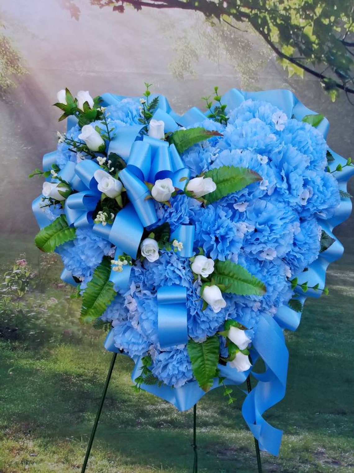 Solid Heart Cemetery Wreath Blue Wreath Sympathy Wreath - Etsy