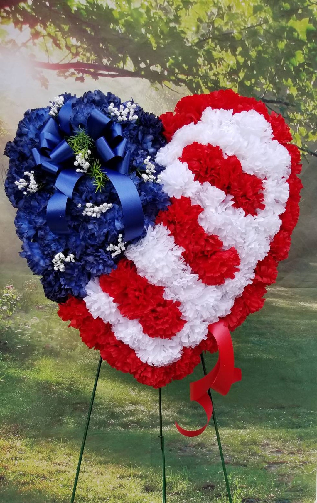 Patriotic Heart Cemetery Wreath, Red White Blue, Sympathy Wreath ...