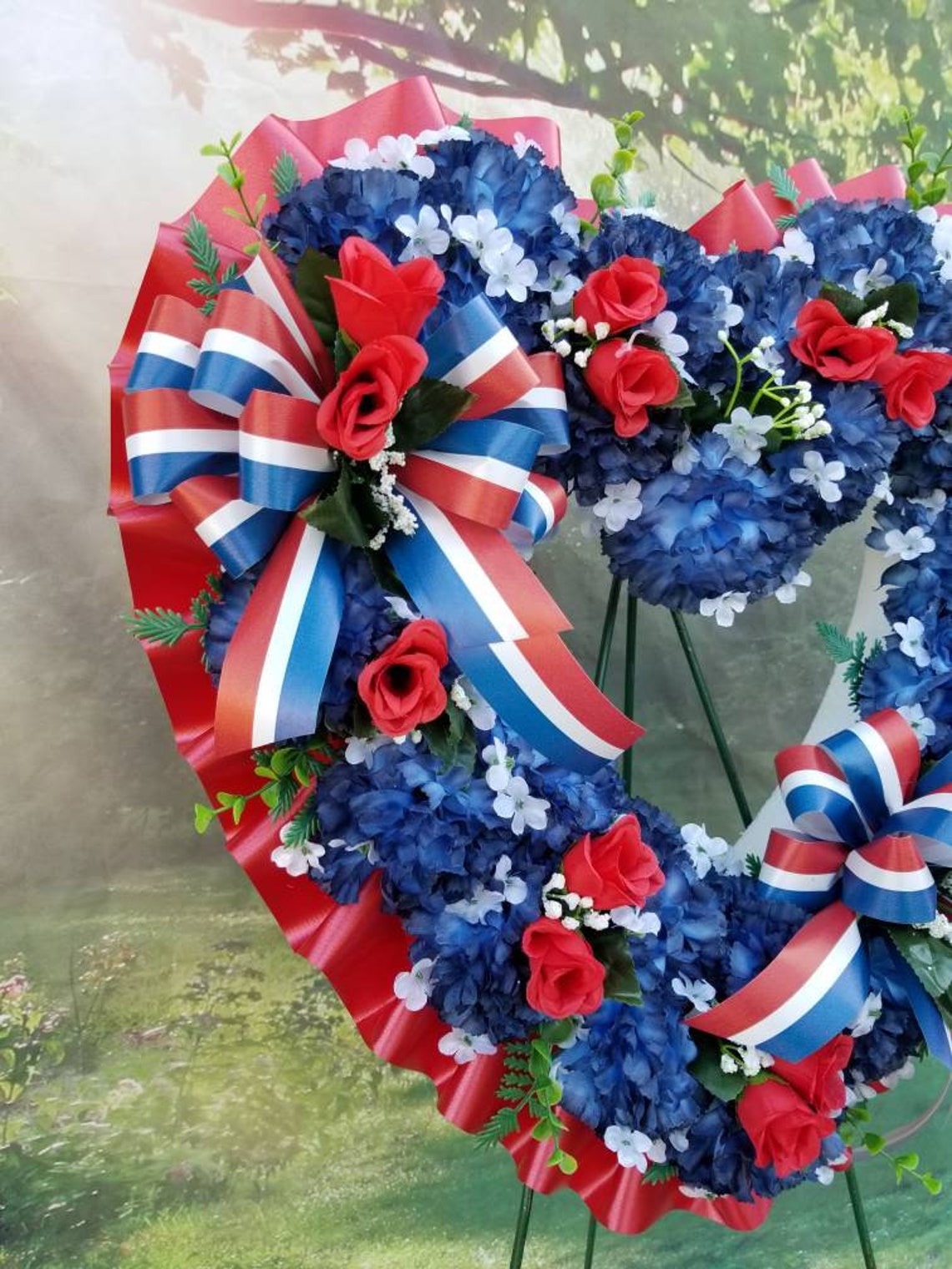 Open Heart Cemetery Wreath, Red White Blue, Sympathy Wreath, Gravesite ...