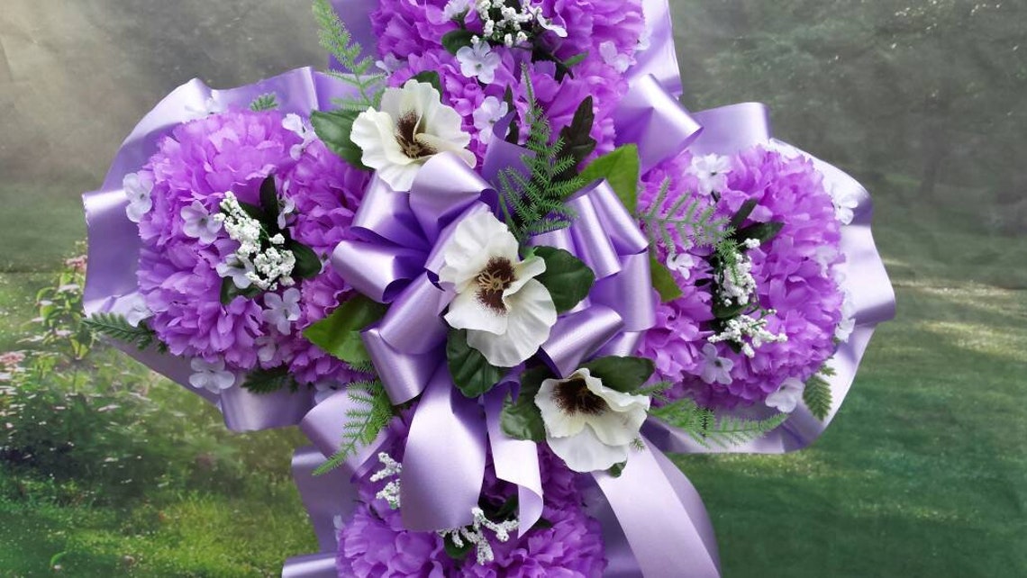 Spring Cemetery Flowers, Cross, Sympathy, Lavender, Gravesite, Memorial ...