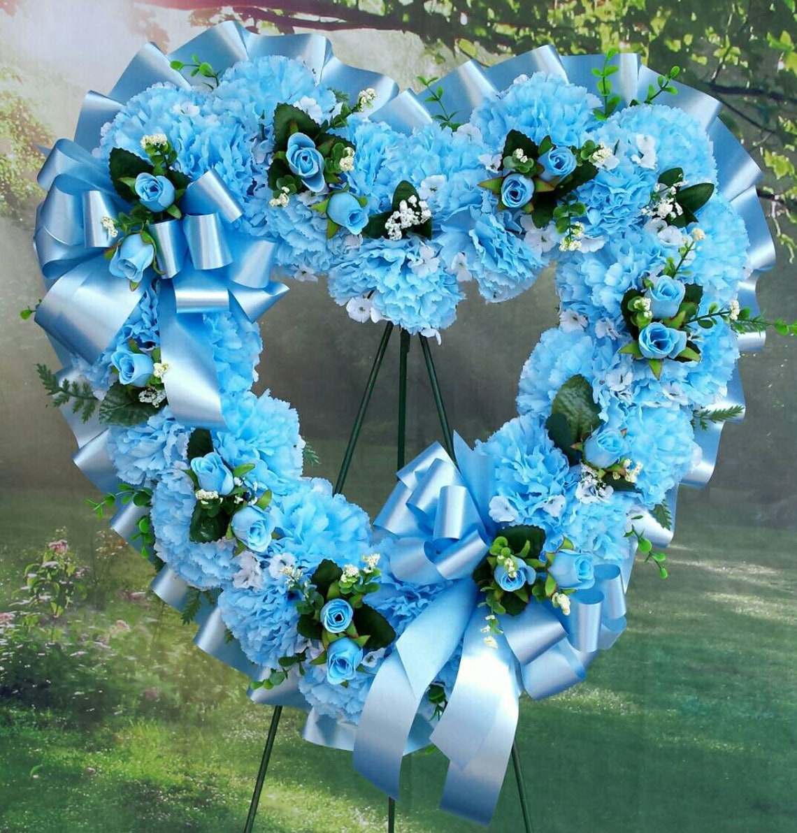 Open Heart Cemetery Wreath Blue Wreath Sympathy Wreath | Etsy