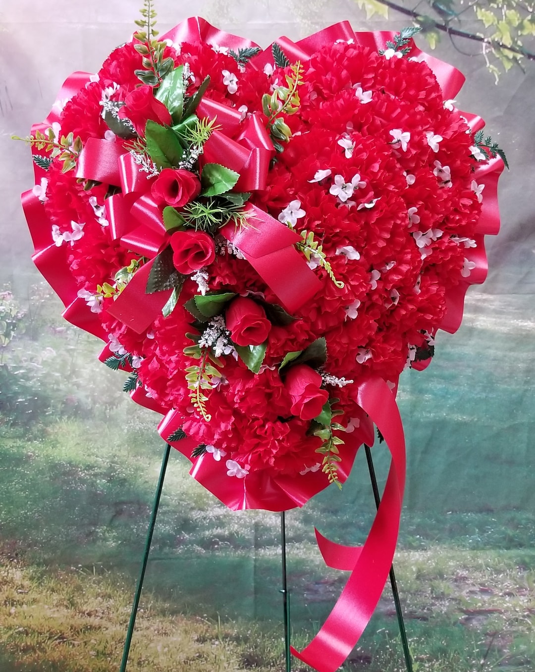 14 Inch Red Solid Heart, Cemetery Wreath, Memorial, Sympathy, Funeral ...