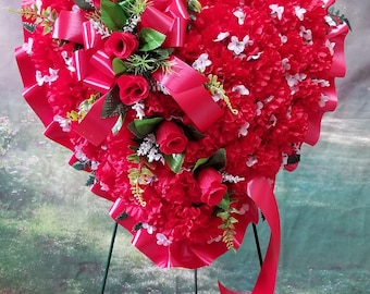 Red Open Heart Cemetery Wreath, Red Roses, Wreath, Sympathy Wreath ...