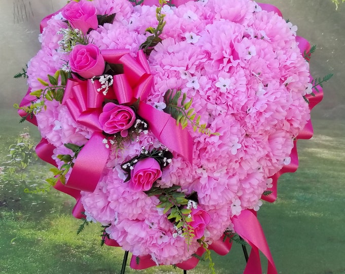 Solid Heart Cemetery Wreath, Hot Pink Wreath, Sympathy Wreath ...