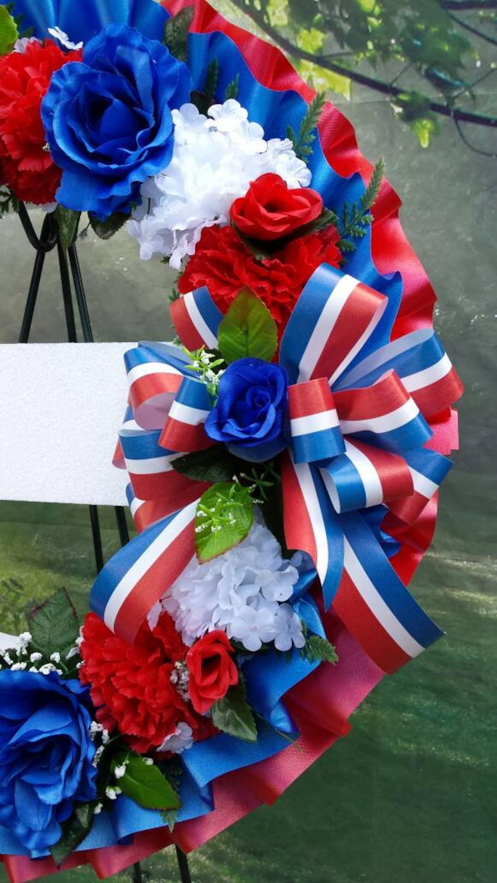PERSONALIZED Patriotic Cemetery Wreath, Red White Blue, Cemetery ...