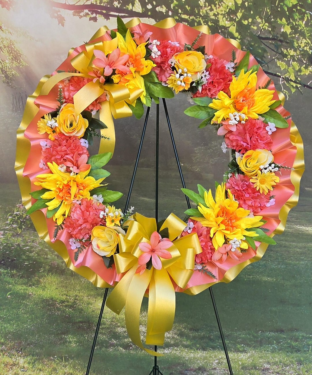Cemetery Wreath, Peach and Yellow Wreath, Sympathy Wreath, Gravesite ...