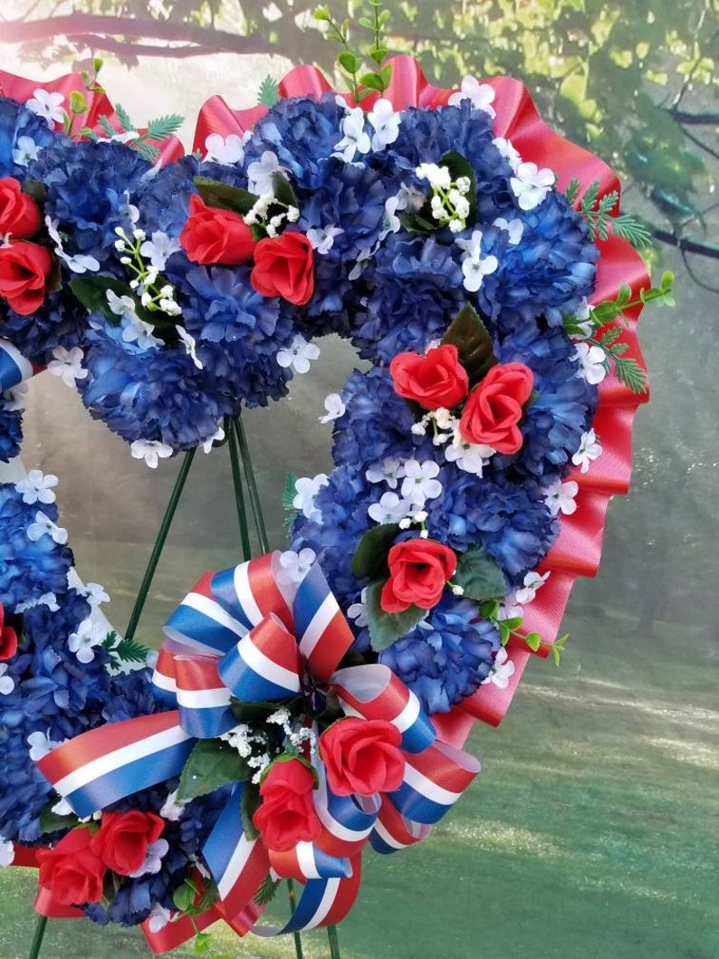 Open Heart Cemetery Wreath, Red White Blue, Sympathy Wreath, Gravesite ...