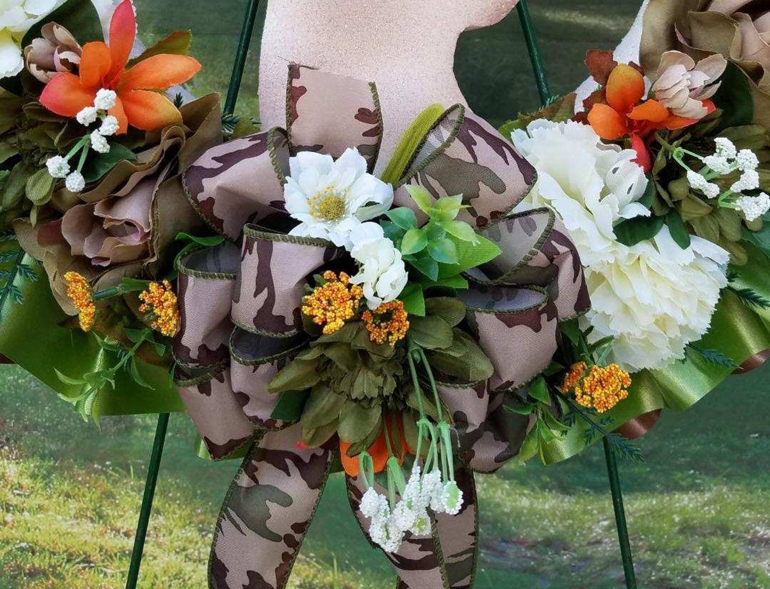 Fall Deer Cemetery Wreath Green and Brown Cemetery Flowers | Etsy