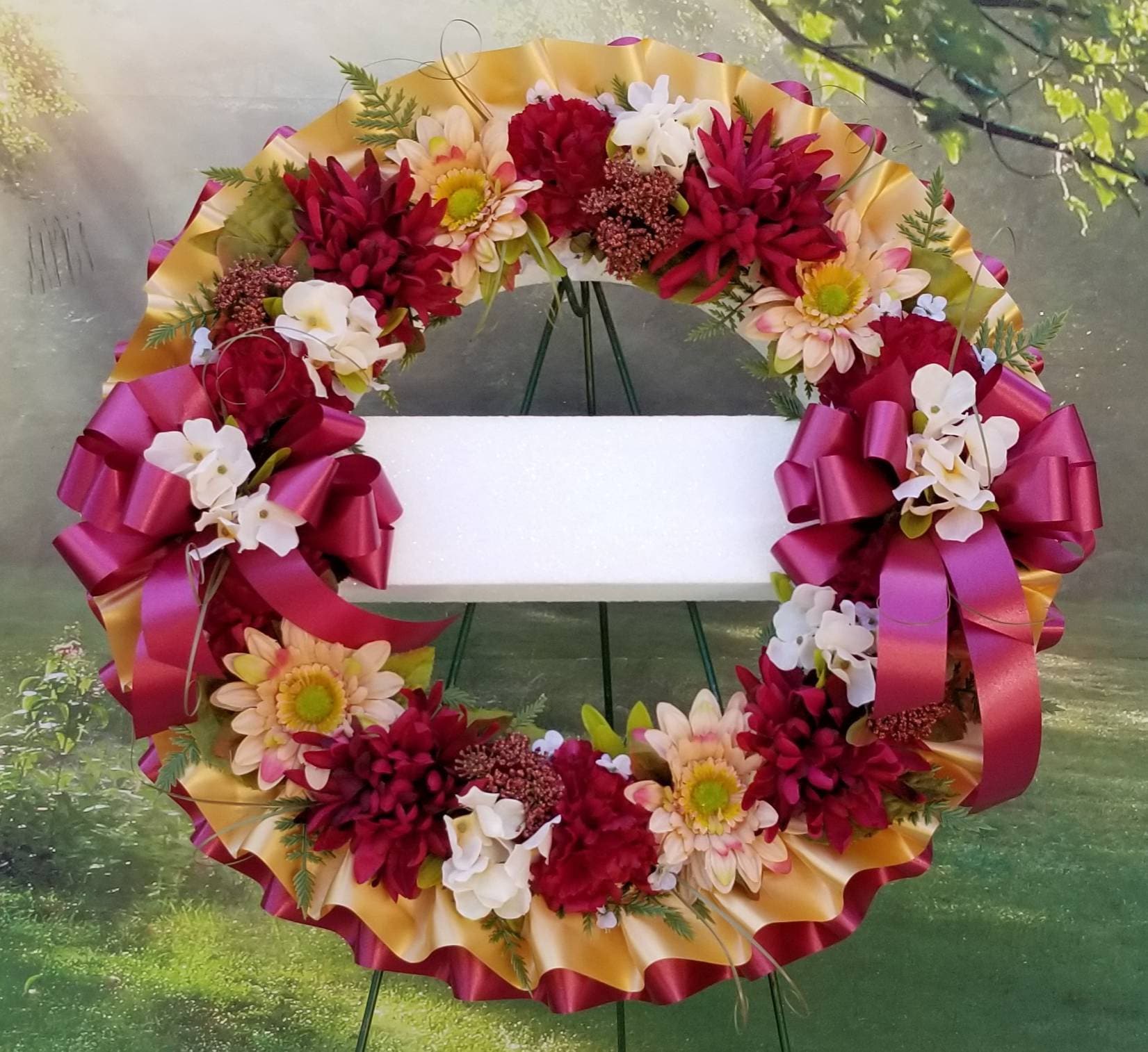 Fall Cemetery Wreath Burgandy and Gold Sympathy Gravesite | Etsy