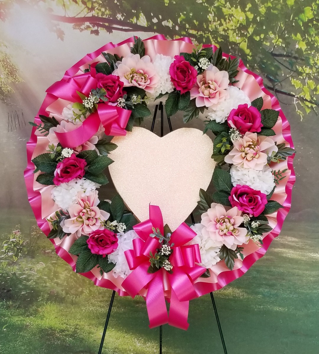 Cemetery Wreath, Cemetery, Hot Pink Peach Wreath, Sympathy Wreath ...
