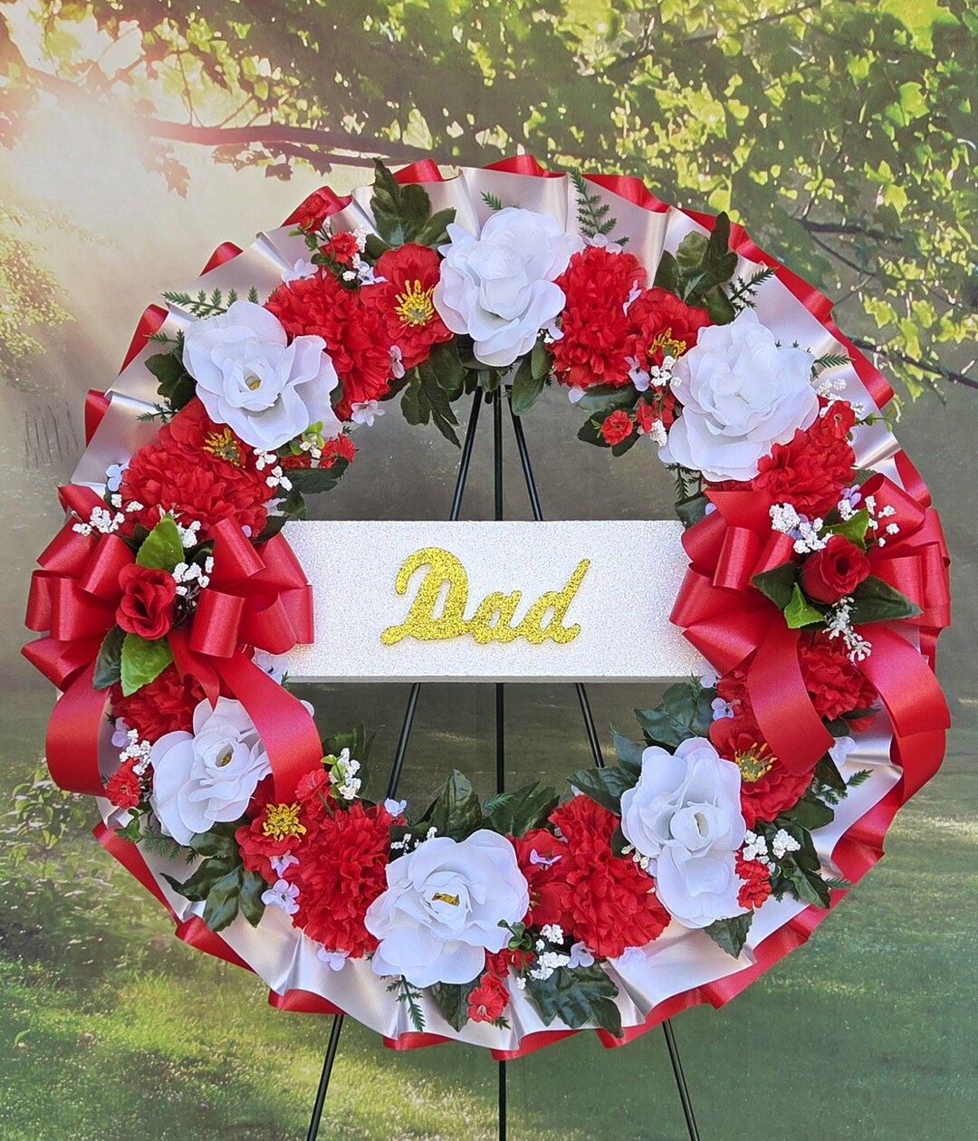 Father's Day, Cemetery Wreath, Red and White, Cemetery Flowers ...