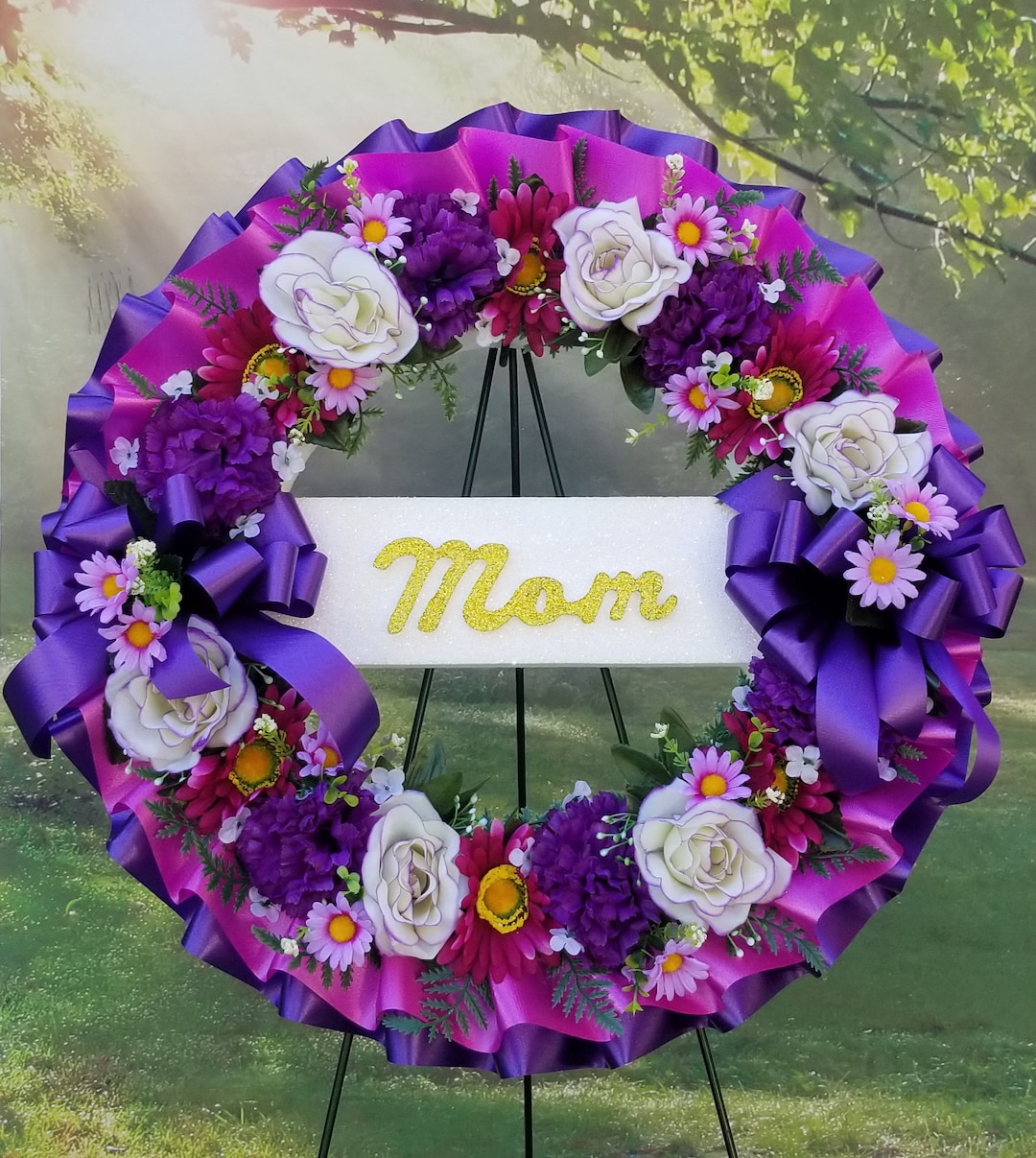 Personalized Cemetery Wreath, Fushia, Purple, Cemetery Flowers ...