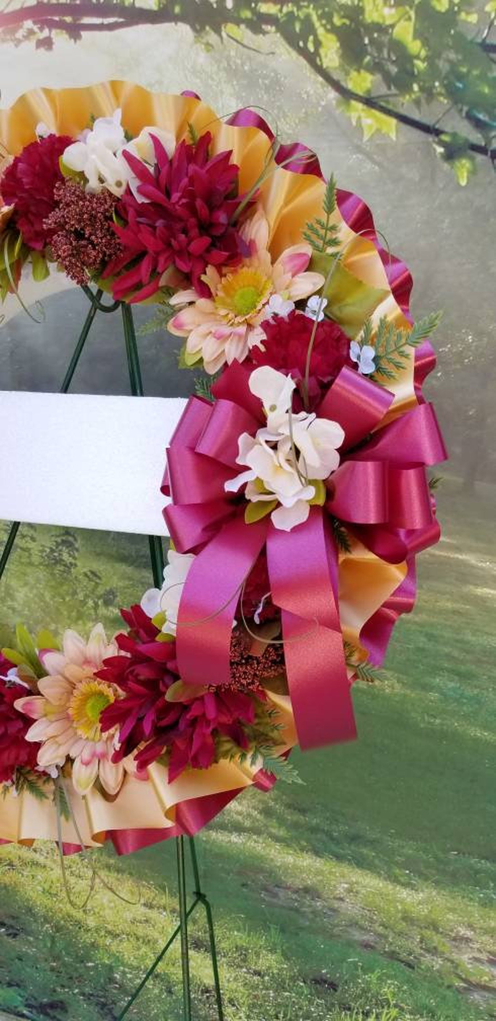 Fall Cemetery Wreath Burgandy and Gold Sympathy Gravesite | Etsy