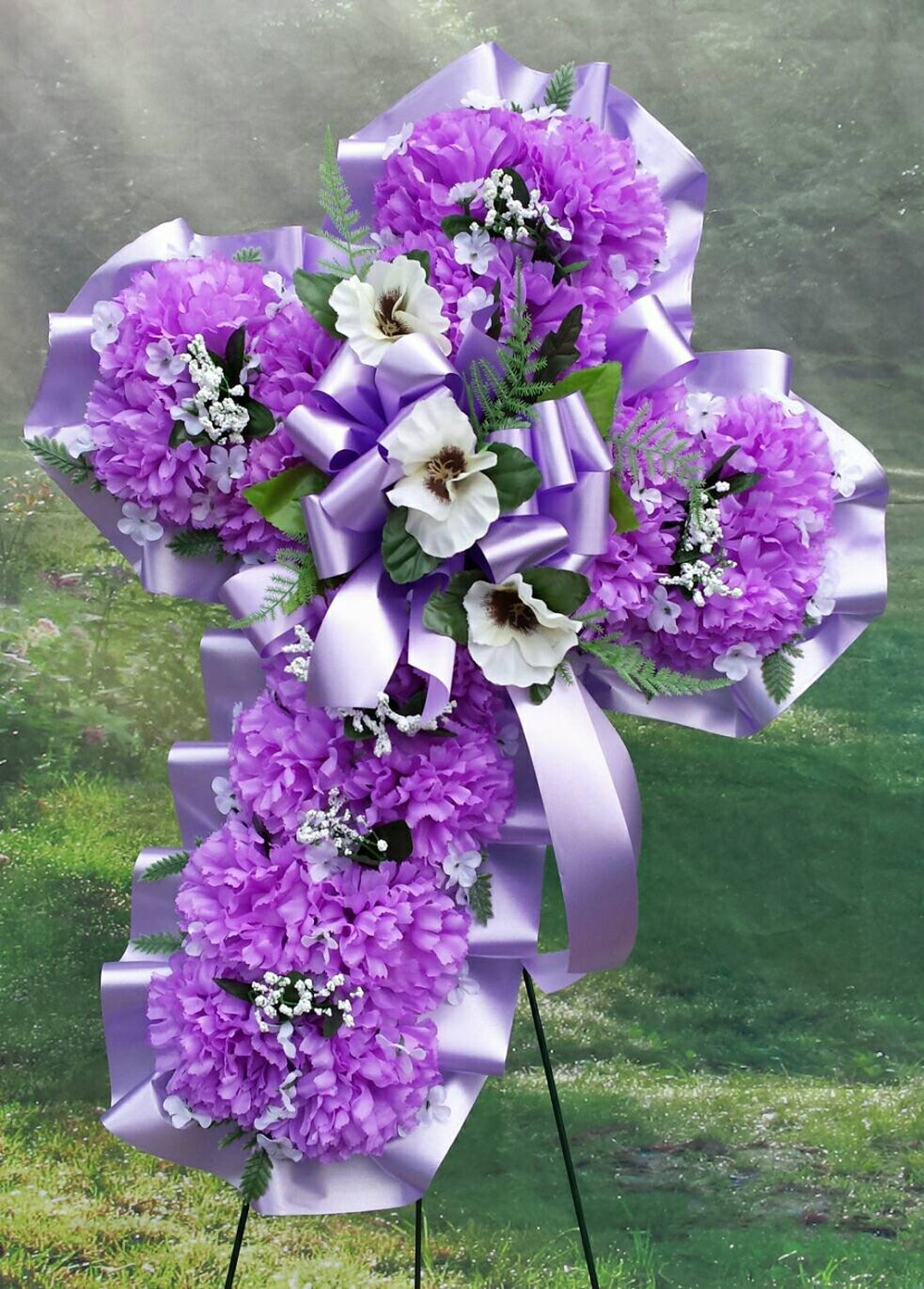 Spring Cemetery Flowers, Cross, Sympathy, Lavender, Gravesite, Memorial ...