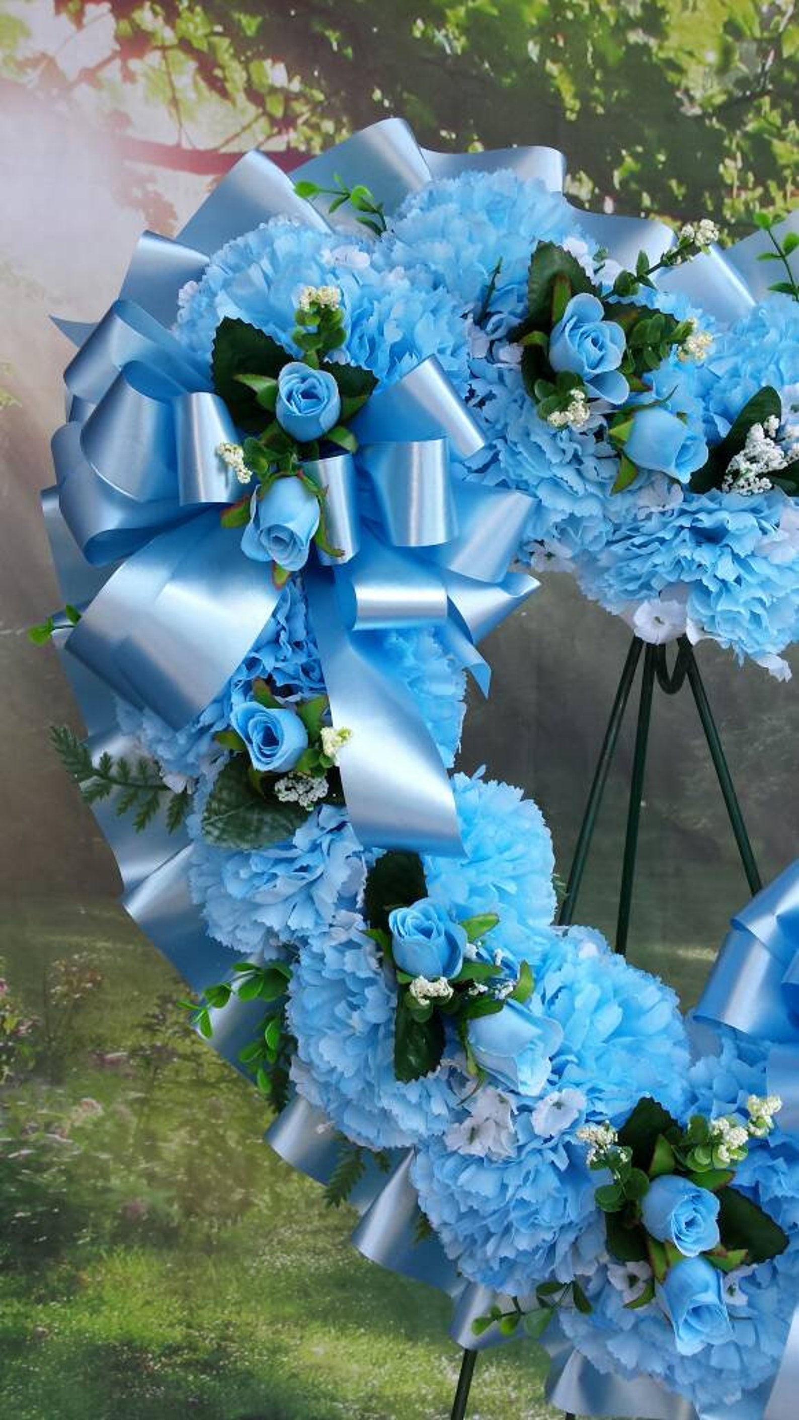 Open Heart Cemetery Wreath, Blue Wreath, Sympathy Wreath, Gravesite ...