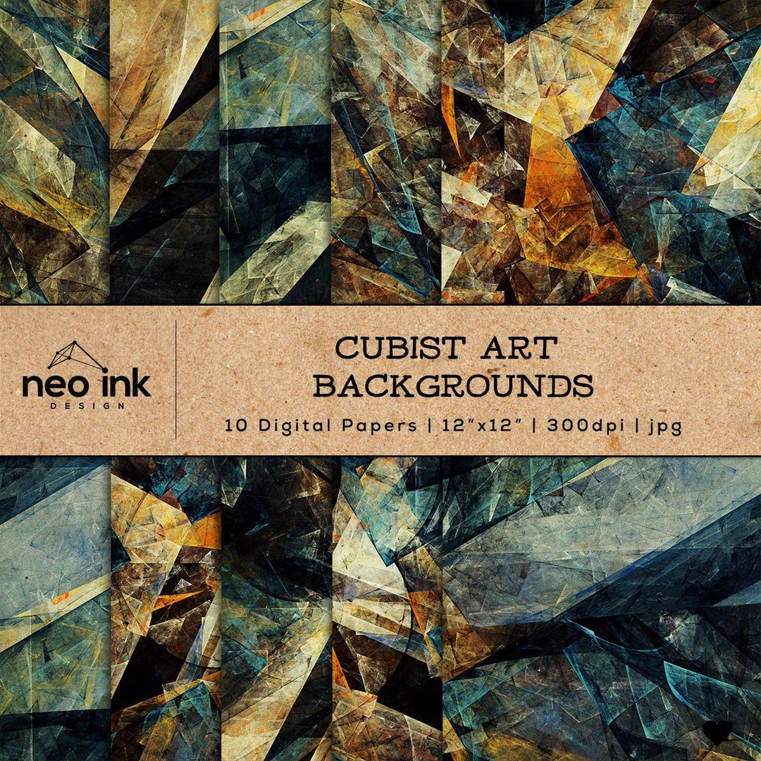 CUBIST ART BACKGROUNDS Digital Paper, Artistic Squares of Scrapbook ...