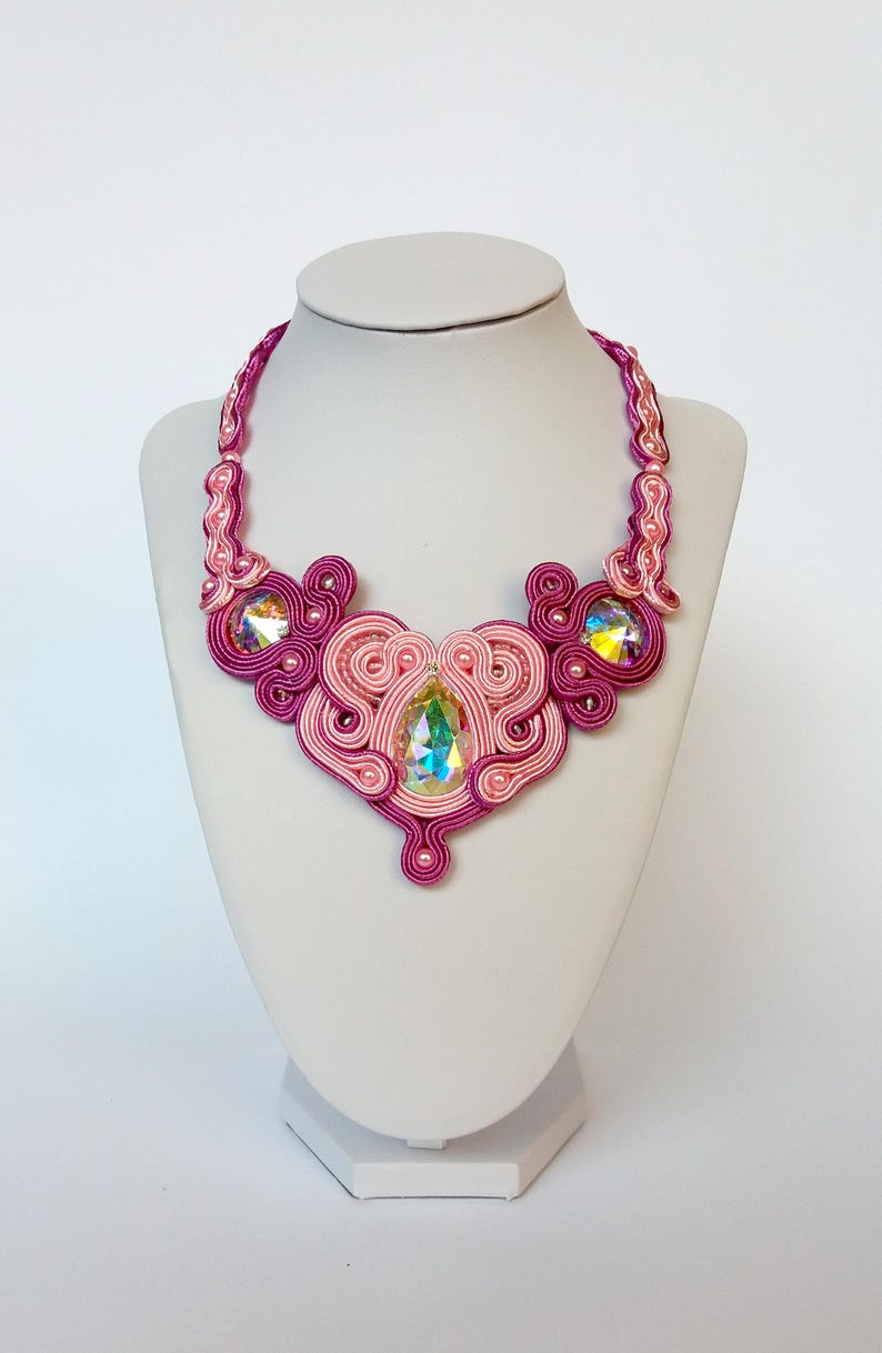 Pink Soutache Necklace Soutache Jewelry Pink Jewelry - Etsy