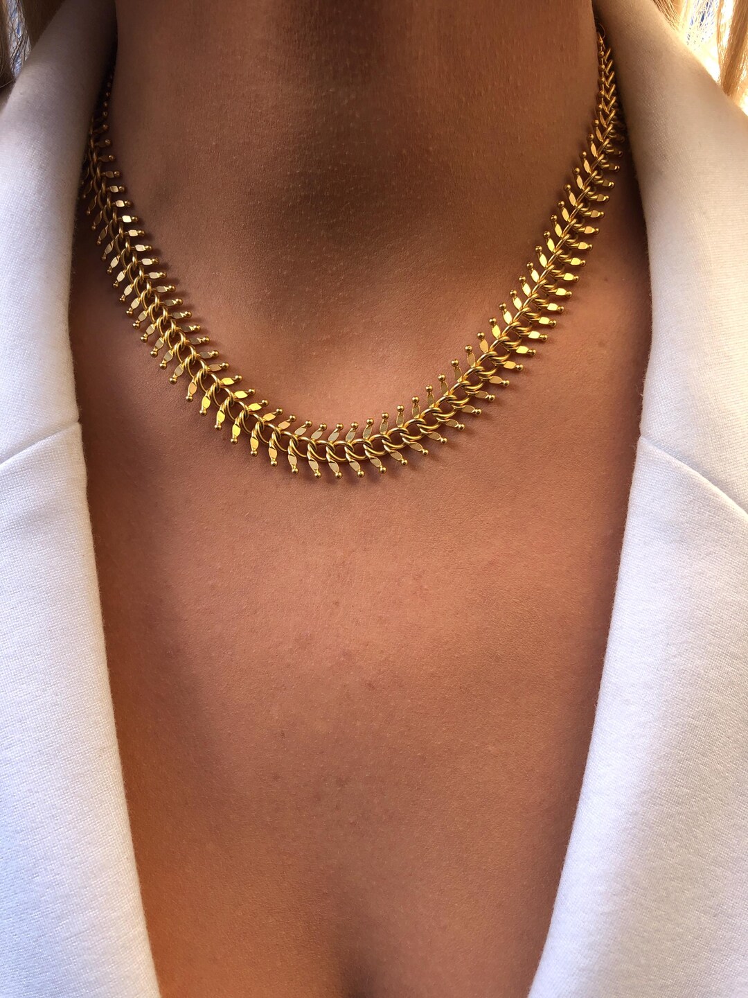 Fishbone Link Chain Necklace,gold Thick Fish Bone Choker Necklace,gold ...