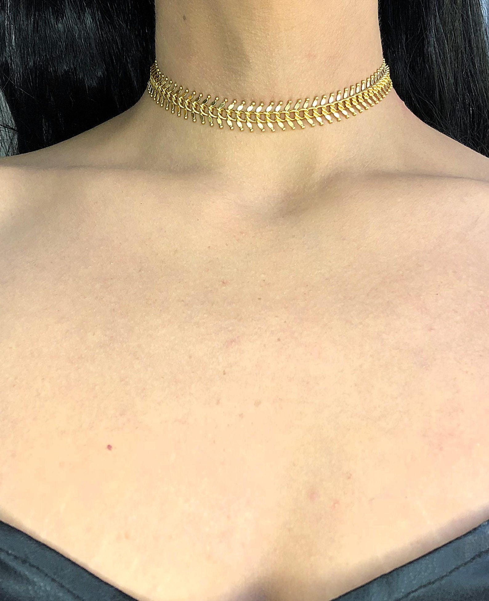 Gold Fishbone Link Choker Necklace: Women's Jewelry Gift - Etsy