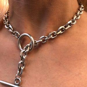 Chunky T-bar Chain Necklace: Silver Statement Link, Modern Rock Style ...