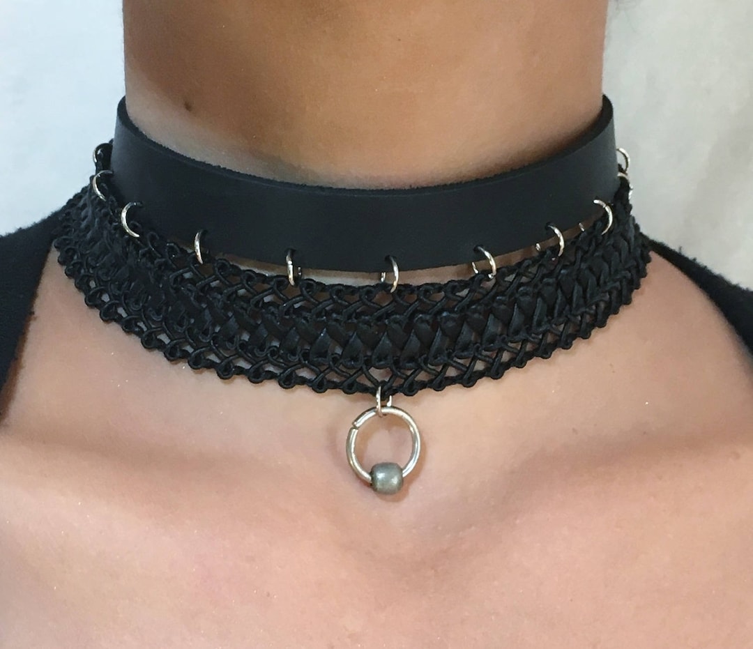 Leather Choker Necklace O Ring Pendant Choker Necklace - Etsy