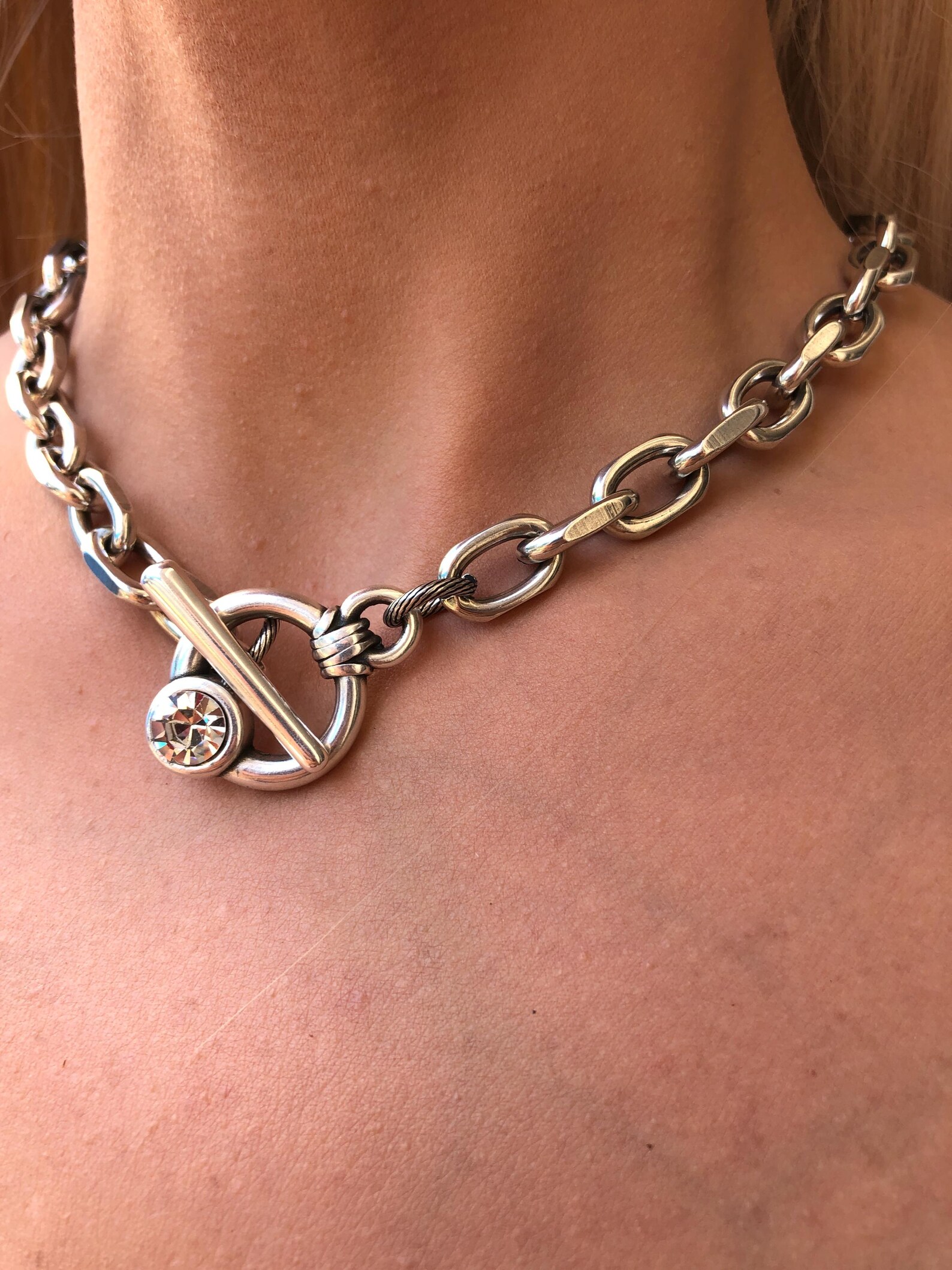 Chunky Silver Chain Necklace: T-bar Toggle, Wedding Jewelry - Etsy