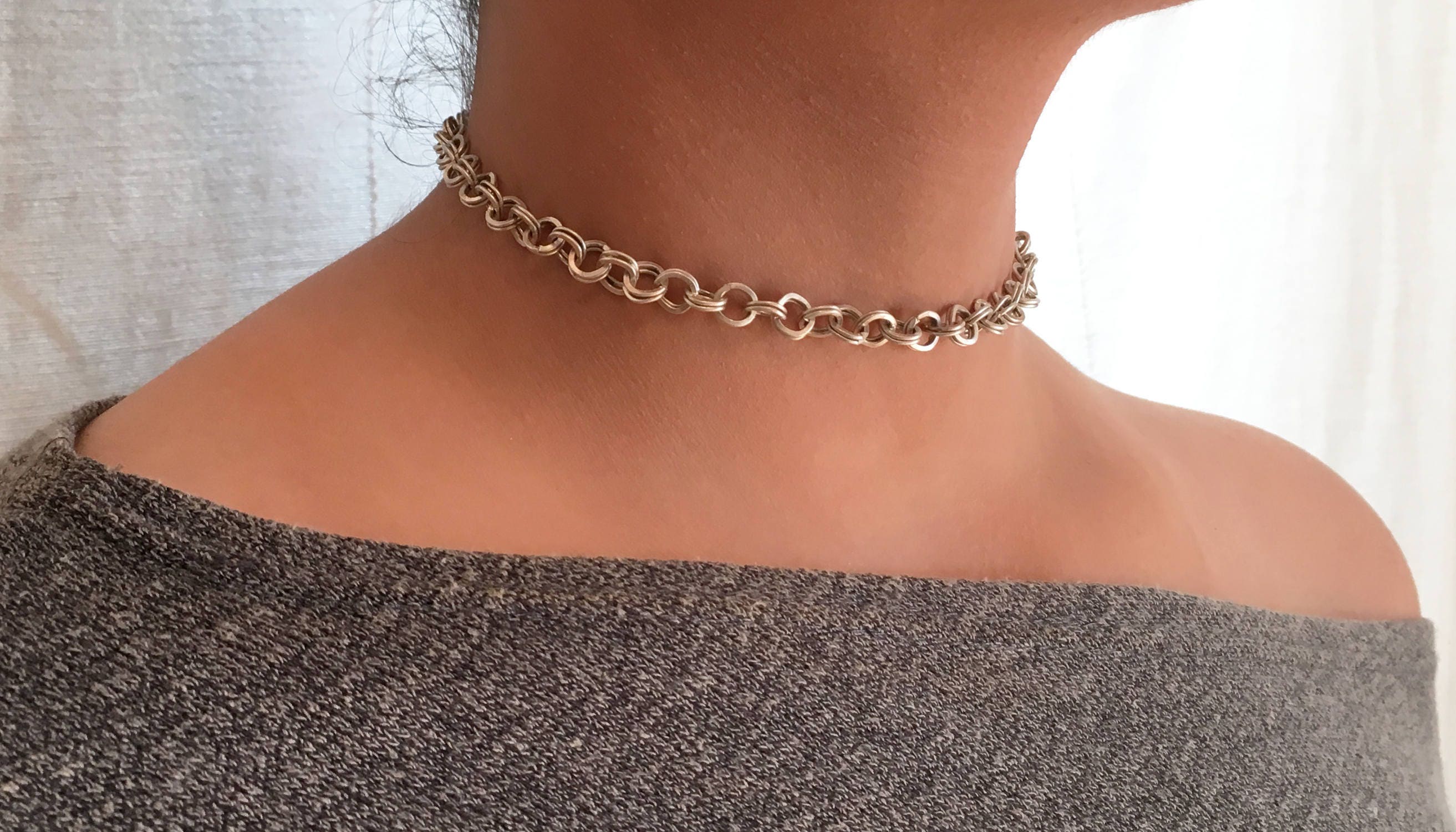 Silver Chain Choker Choker Necklace Silver Chain Choker | Etsy