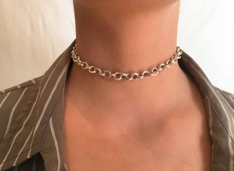 Silver Chain Choker Choker Necklace Silver Chain Choker - Etsy
