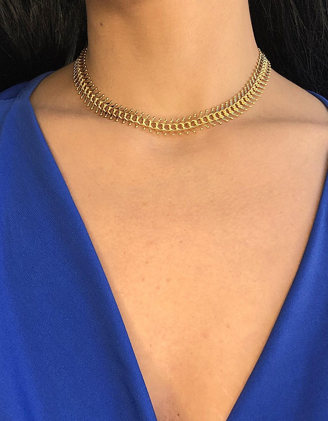 Gold Fishbone Link Choker Necklace: Women's Jewelry Gift - Etsy