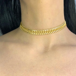 Fishbone Link Chain Necklace,gold Thick Fish Bone Choker Necklace,gold ...