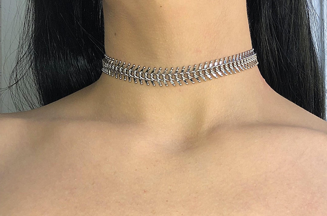 Day Collar Fishbone Link Chain Necklace | Silver Choker Necklace Gift ...