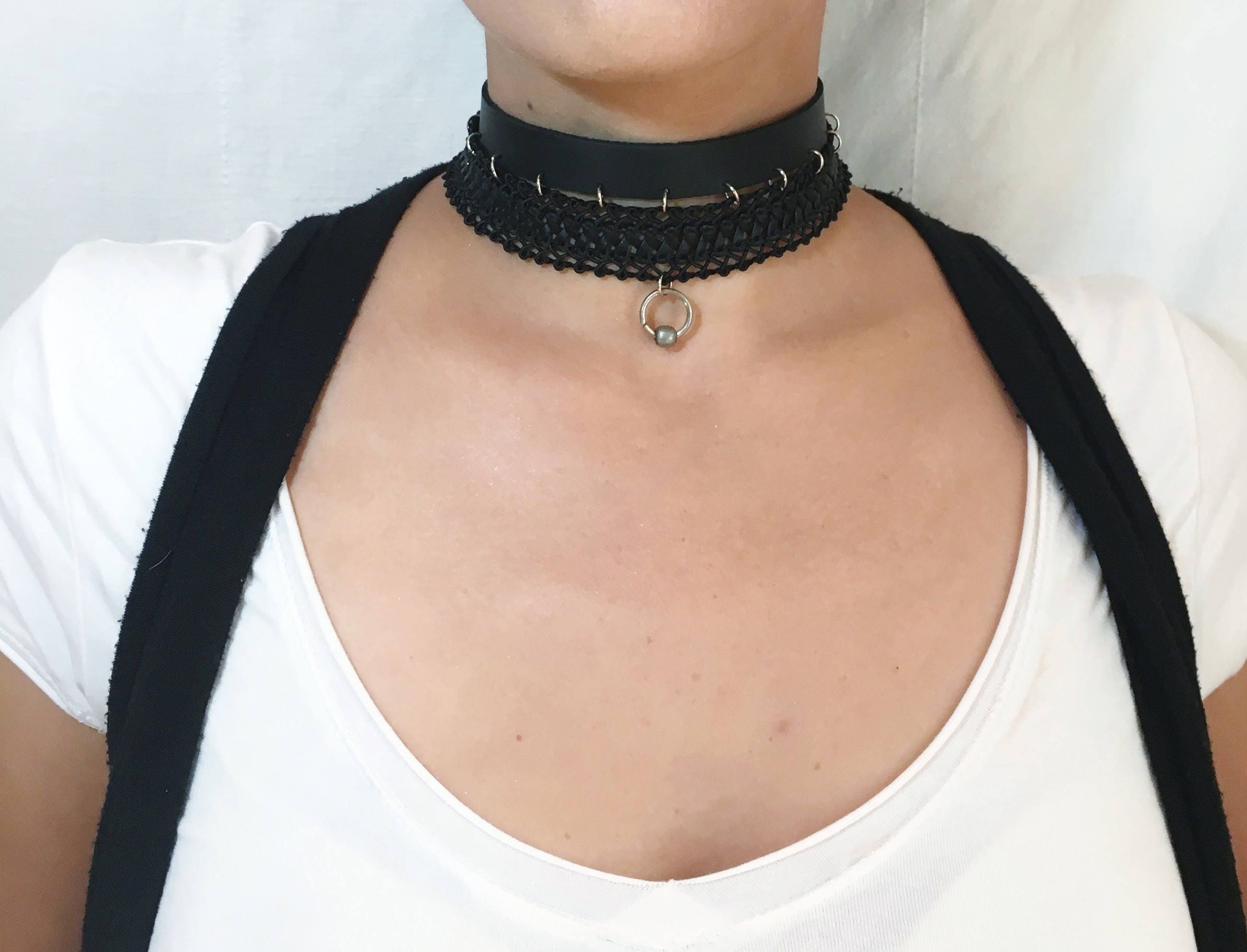 Leather Choker Necklace O Ring Pendant Choker Necklace - Etsy