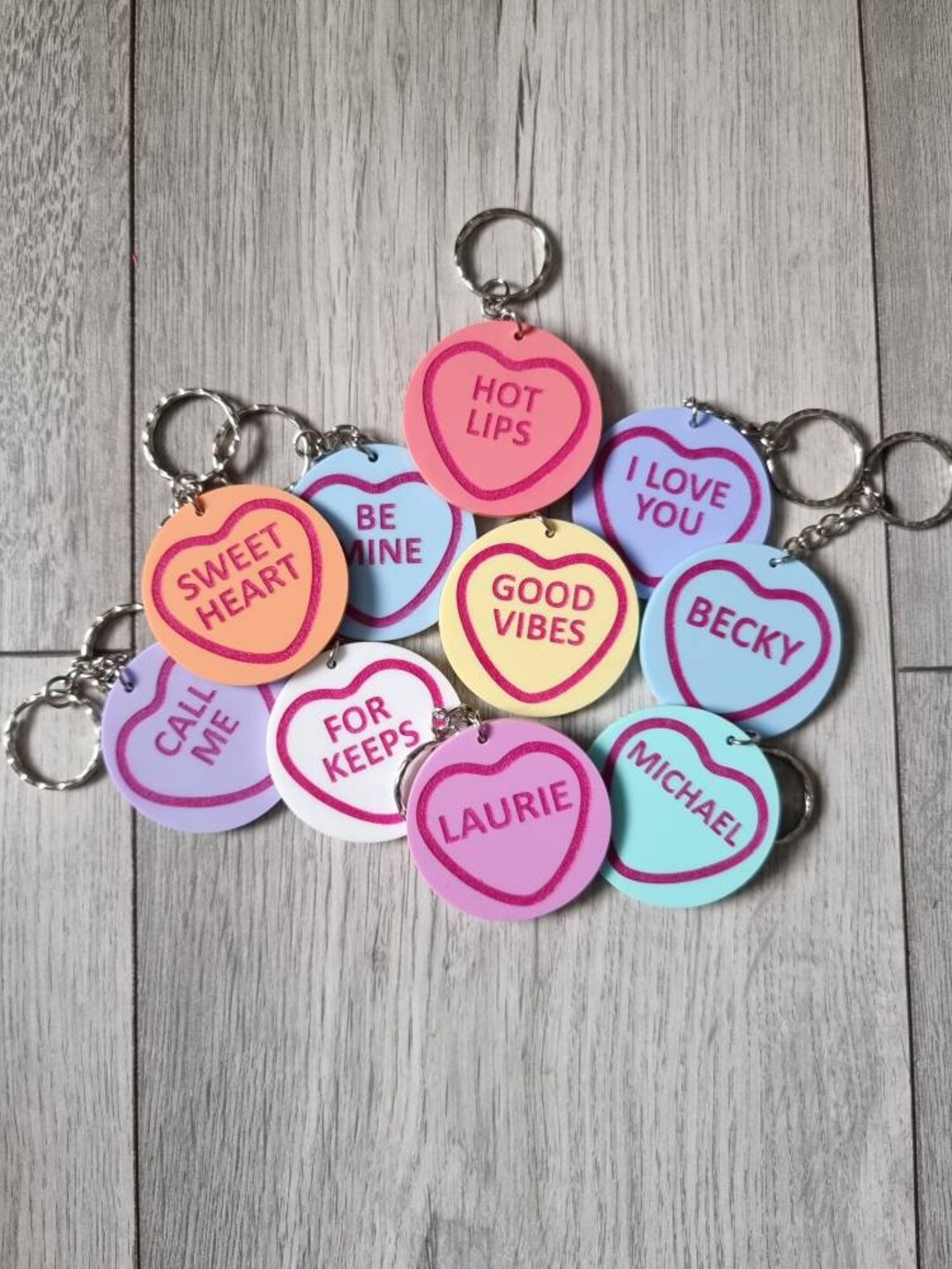 Personalised Love Hearts Keyring / Love Hearts Sweet Keyring / Keychain ...