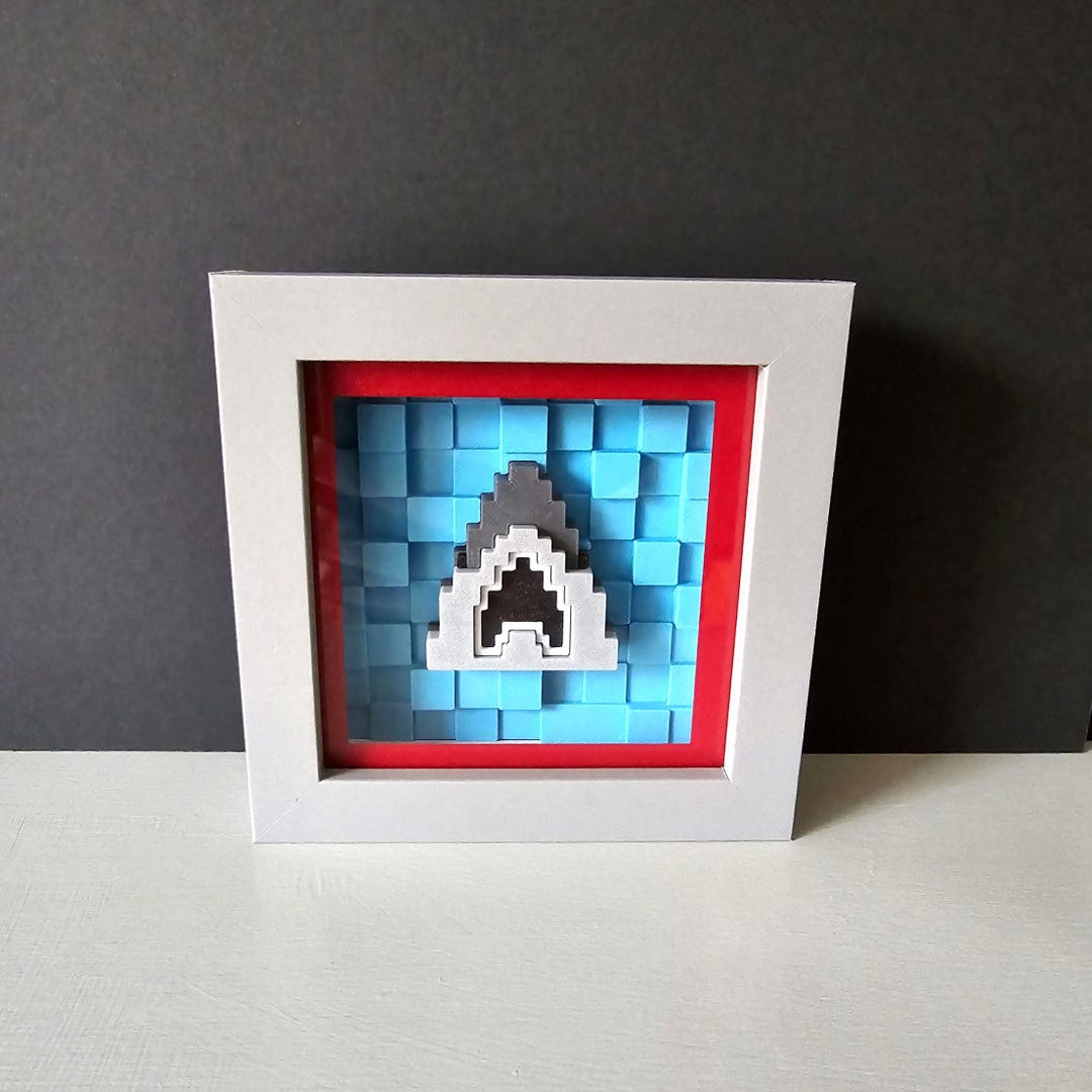 Pixel Shark Shadow Box / Jaws Shadow Box / Shark Home Decor /horror Art ...