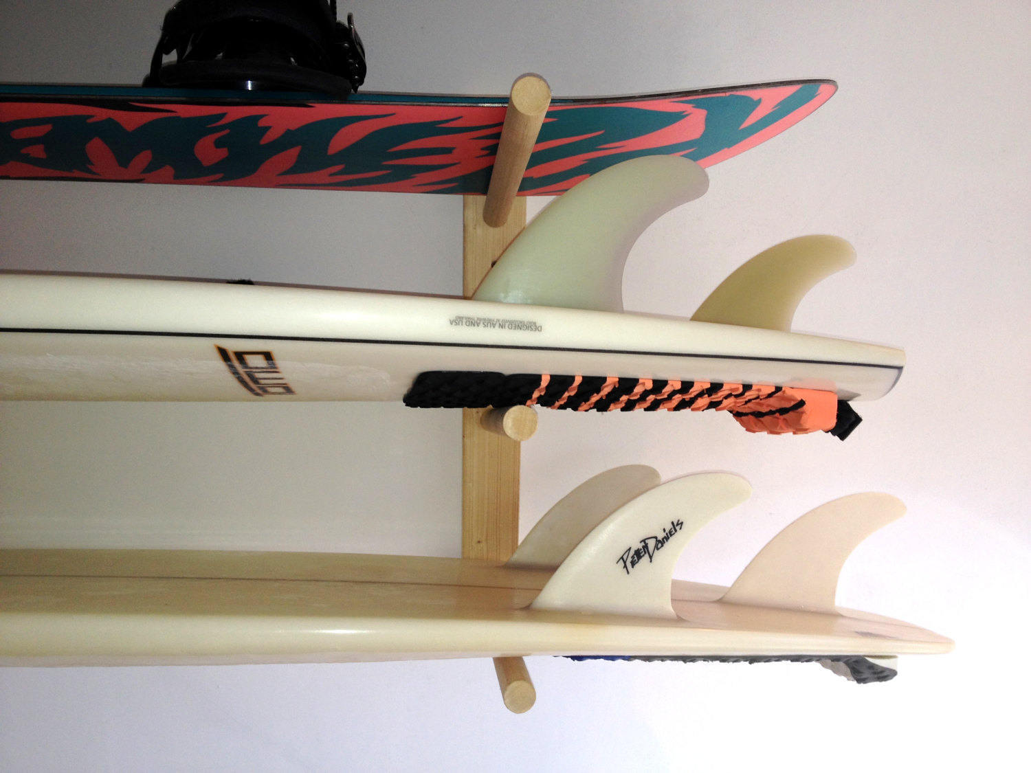 Surfboard / Snowboard Horizontal Wood Wall Storage Surf Rack 3 Boards ...
