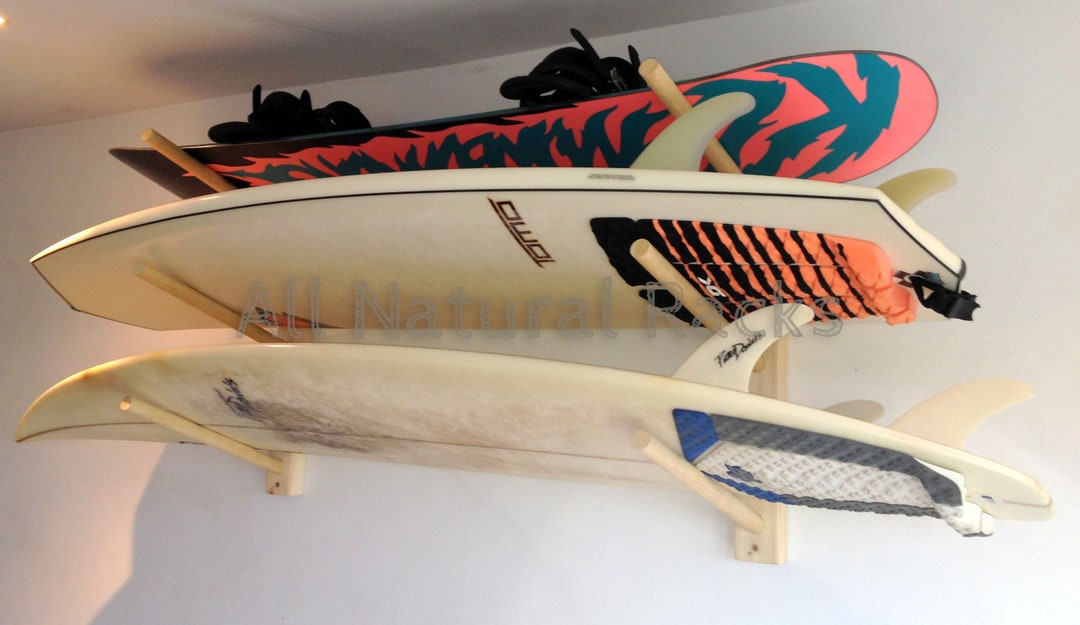 Surfboard / Snowboard Horizontal Wood Wall Storage Surf Rack 3 Boards ...