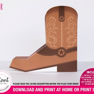PRINTABLE Cowboy Boot Box | Kids Cowboy Birthday, Cowboy Party Favors ...