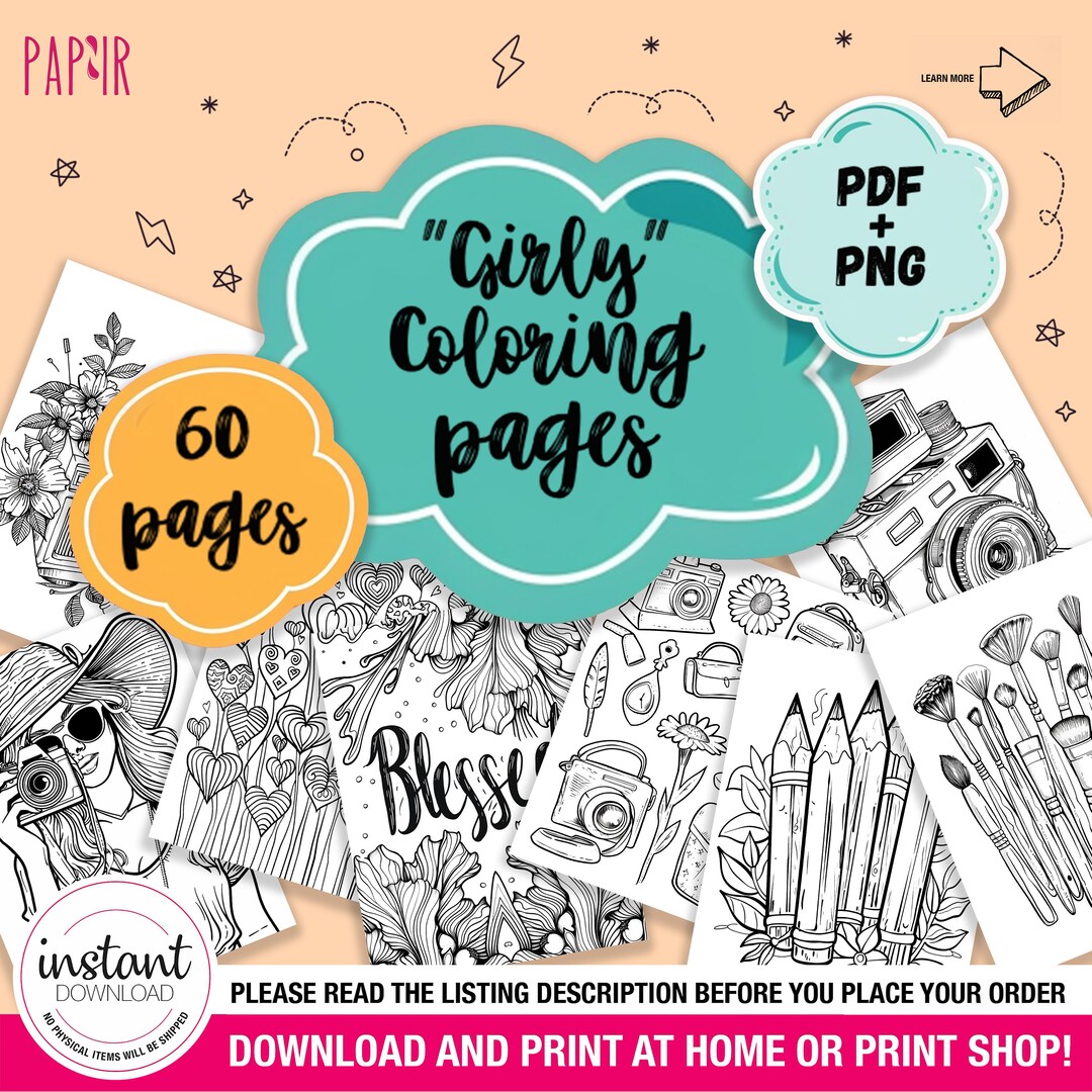 Coloring Book Bundle Procreate Sketchbook DIGITAL Girly, Girl Coloring ...