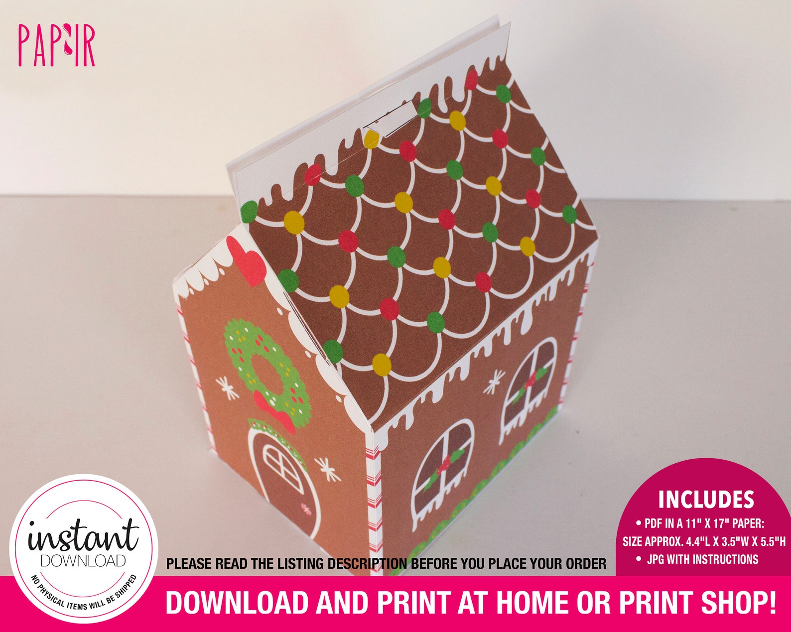 PRINTABLE Gingerbread House Christmas Candy Box, Christmas Box House ...