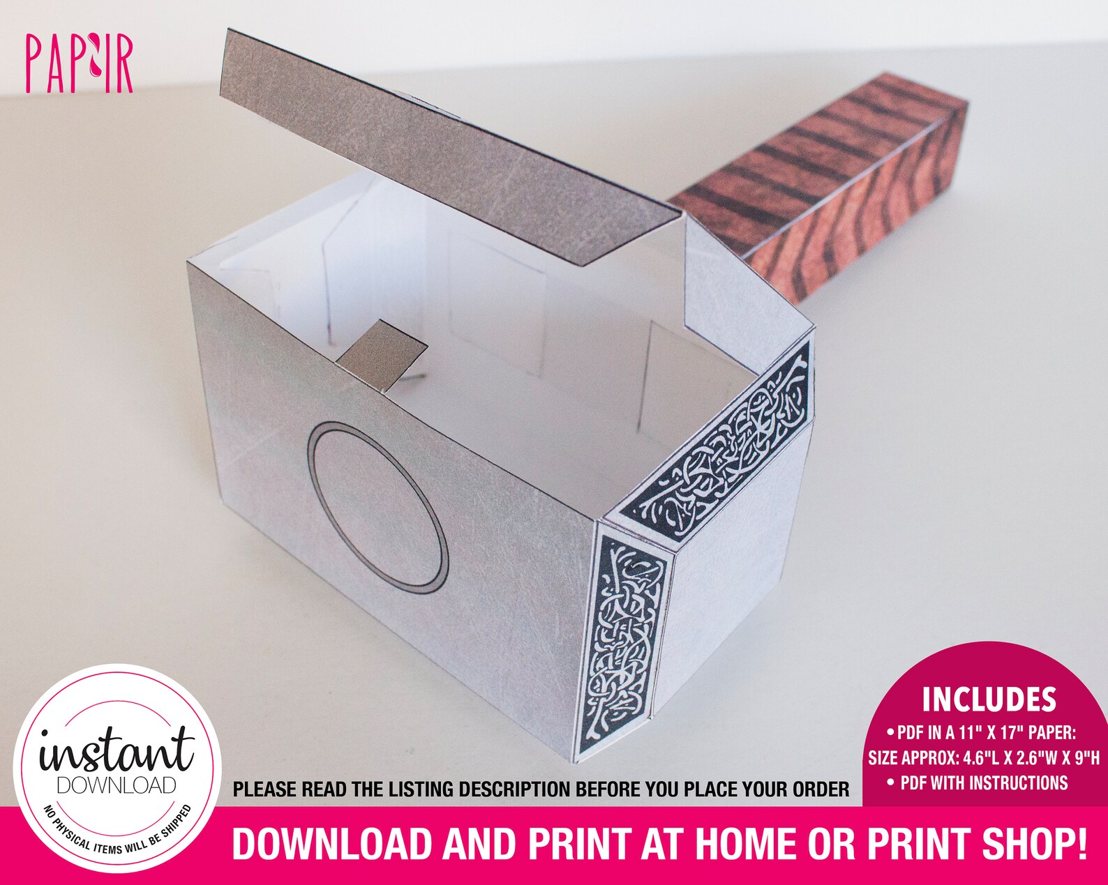 PRINTABLE Mjolnir Thor Hammer Favor Box Gift Box, Vikings, Norse ...