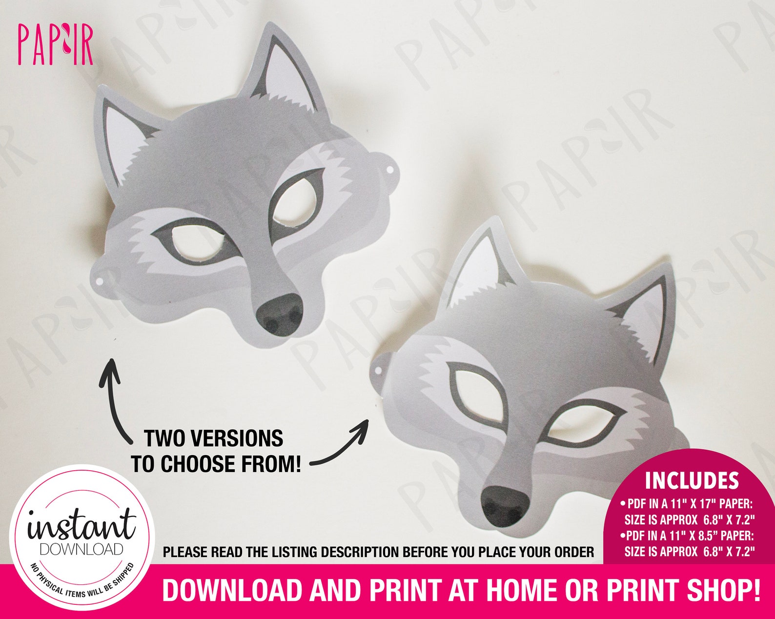 PRINTABLE Wolf Mask Animal Mask, Face Mask, Eye Mask, Masquerade Mask ...