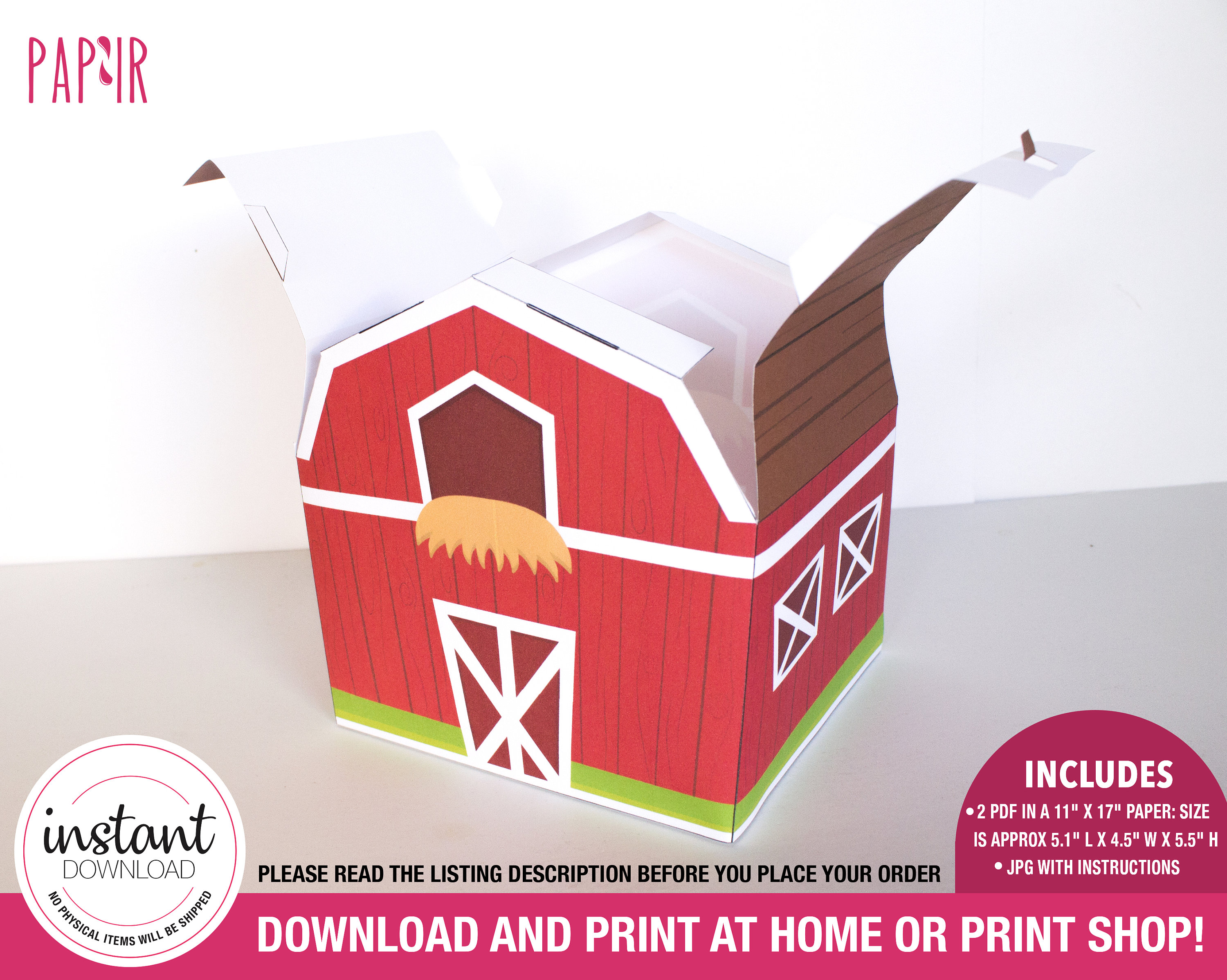 PRINTABLE Barn Favor Box Barnyard Birthday Barn Box - Etsy