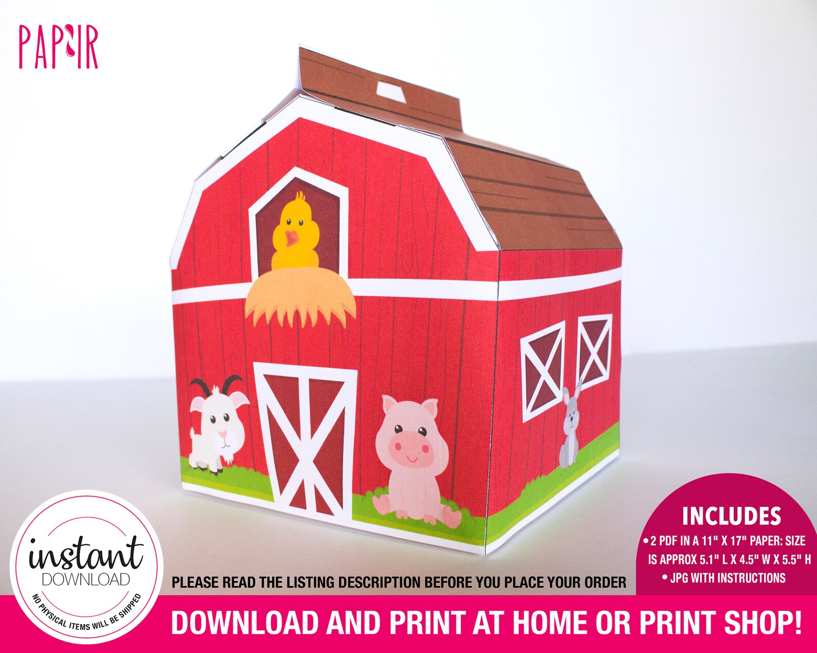 PRINTABLE Barn Favor Box Barnyard Birthday Barn Box - Etsy